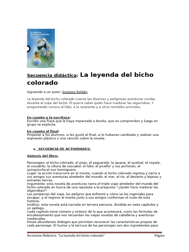 La leyenda del bicho colorado: Análisis y actividades educativas | PDF ...