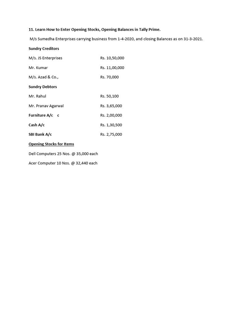 Learn How To Opening Stocks and Opening Balances | PDF