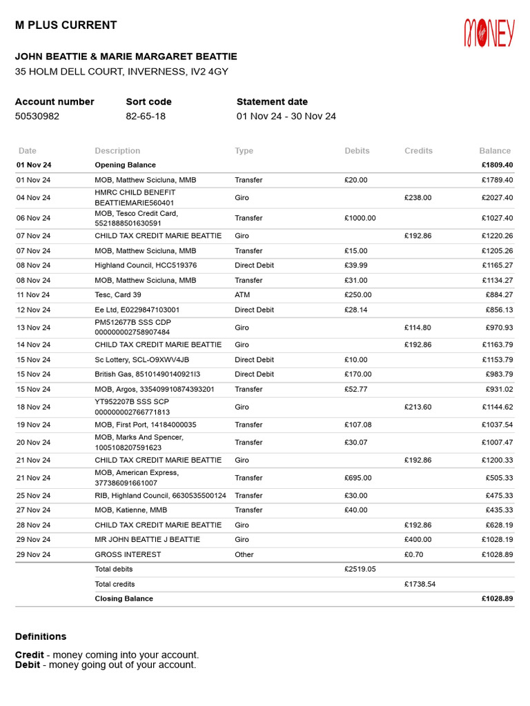 M Plus Current Statement 2024-11-30 | PDF | Banking | Personal Finance