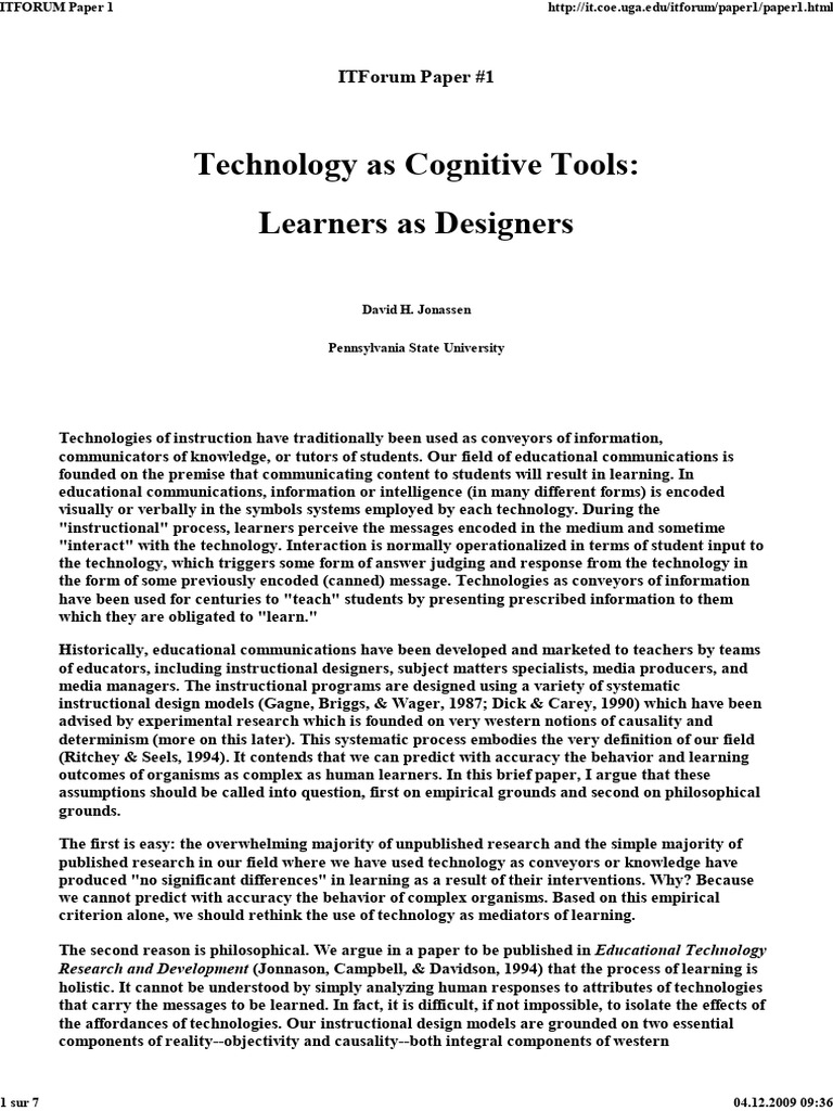 Cognitive Tools in Education | PDF | Learning | Constructivism (Philosophy Of Education)