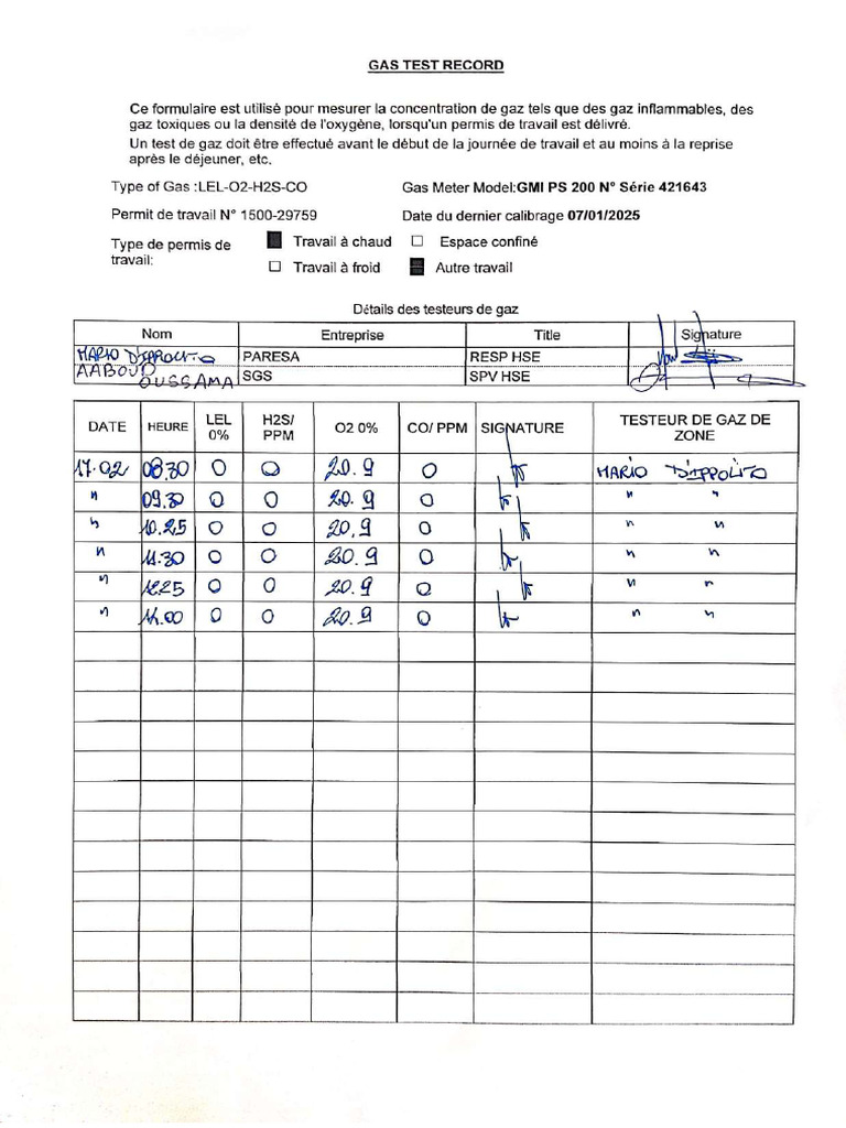 Gaz Test Record Du 17.02.2025 | PDF