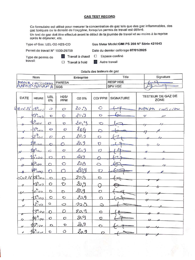 Gaz Test Record Du 25.02.2025 | PDF