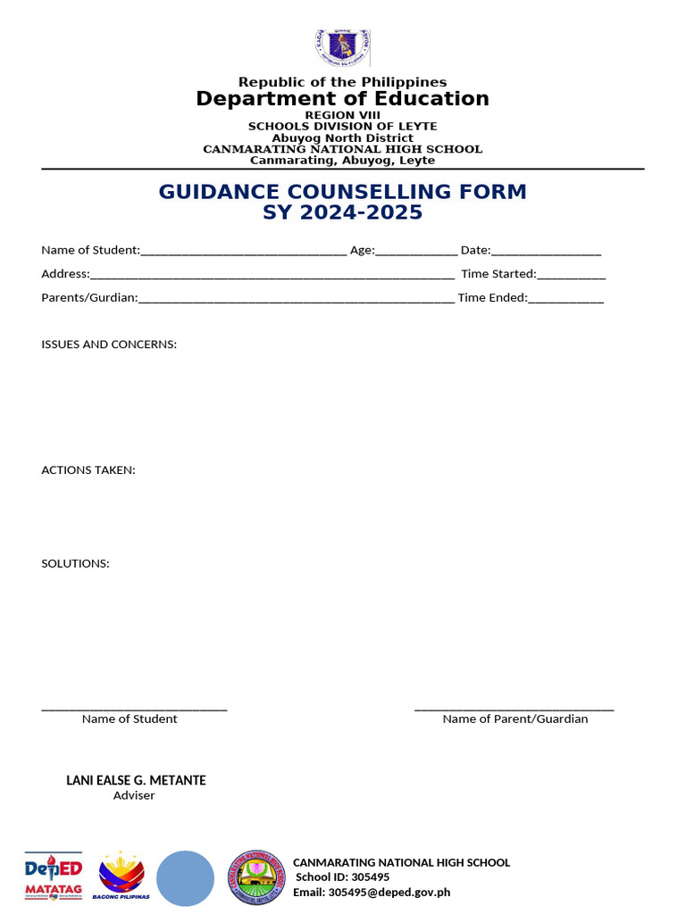 Guidance Counselling Form 2024 | PDF