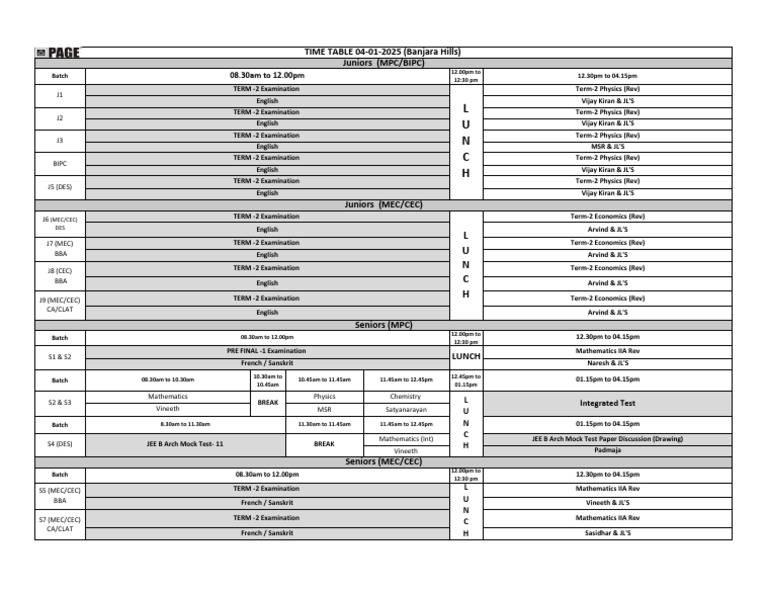 JR & SR Timetable 04-01-2025 | PDF