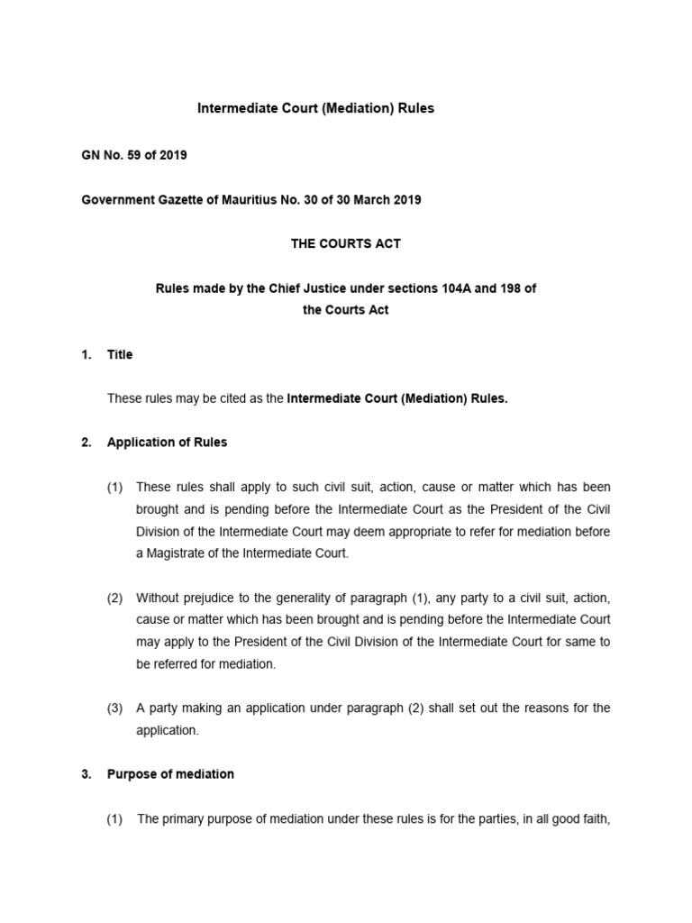 Intermediate Court Mediation Rules 2019 | PDF | Mediation | Prejudice ...