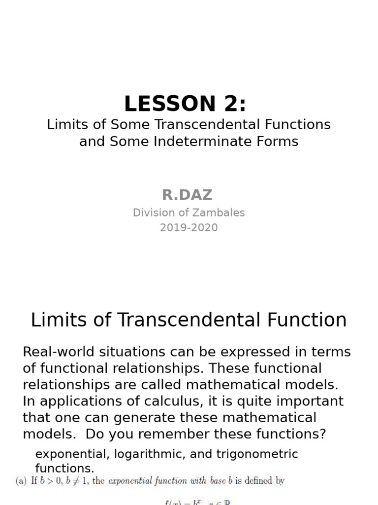 Limits of Transcendental Functions | PDF | Function (Mathematics ...