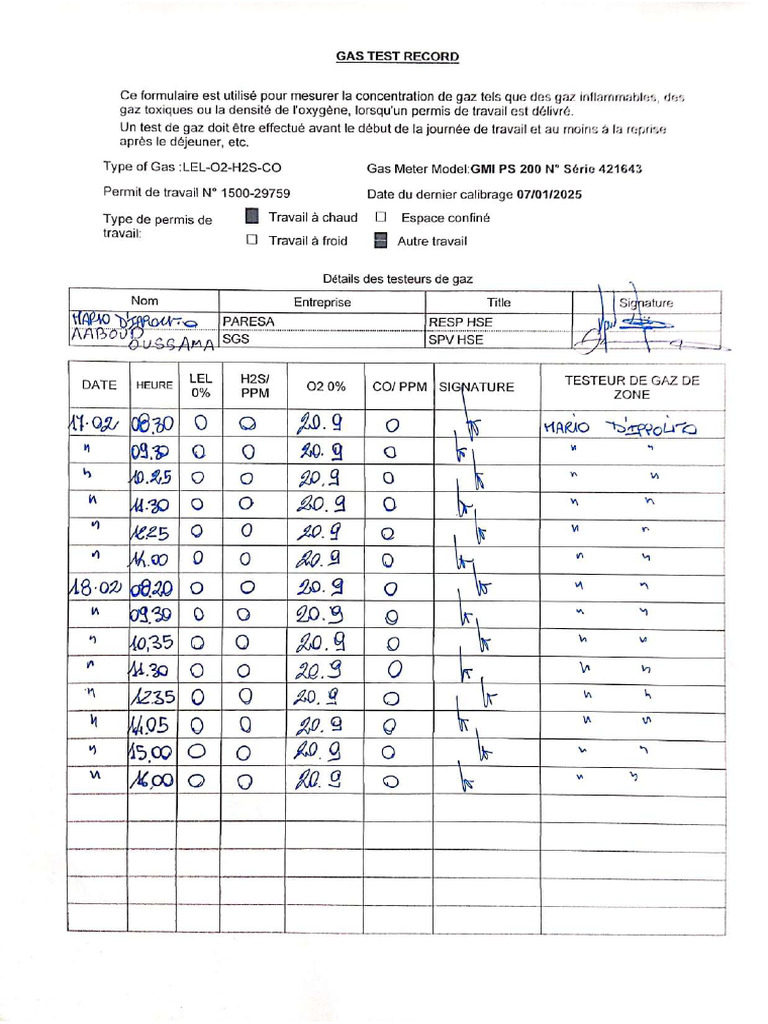 Gaz Test Record Du 18.02.2025 | PDF