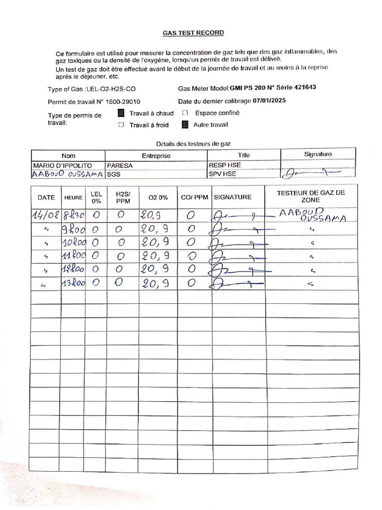 Gaz Test Record Du 14.02.2025 | PDF