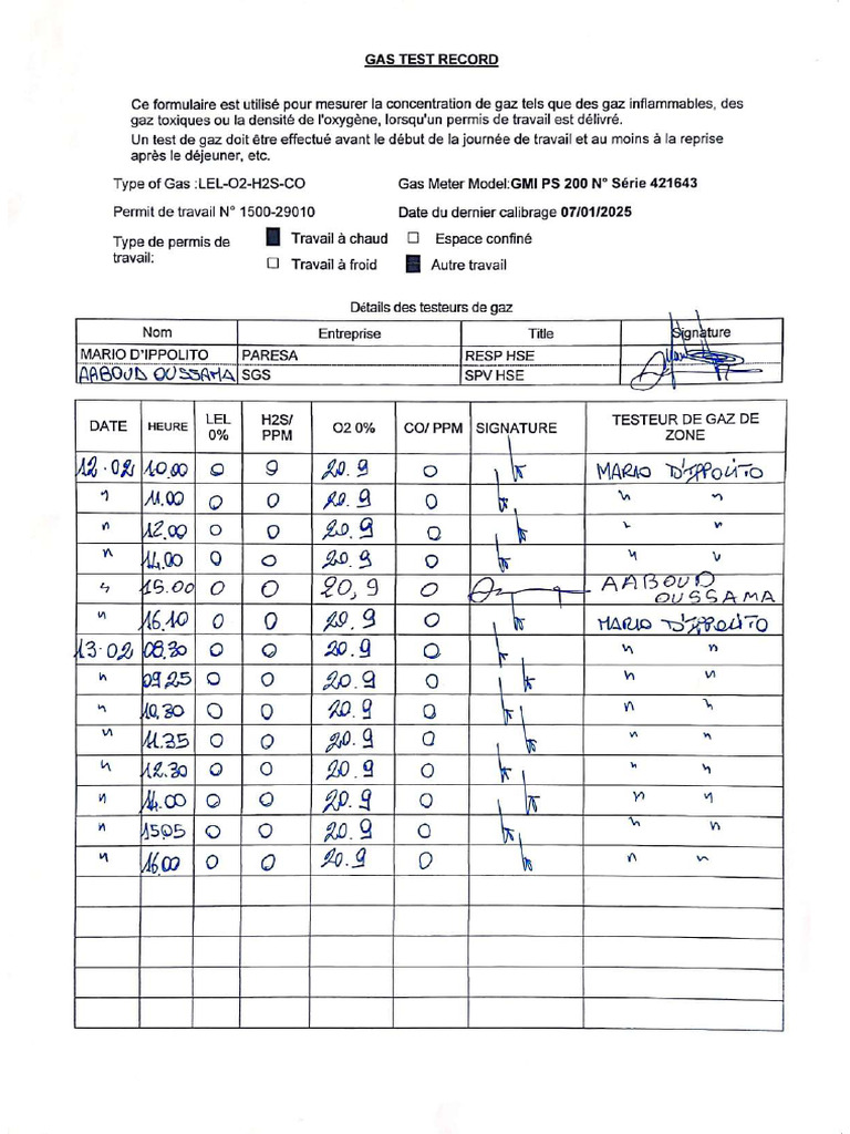 Gaz test record du 13.02.2025 | PDF