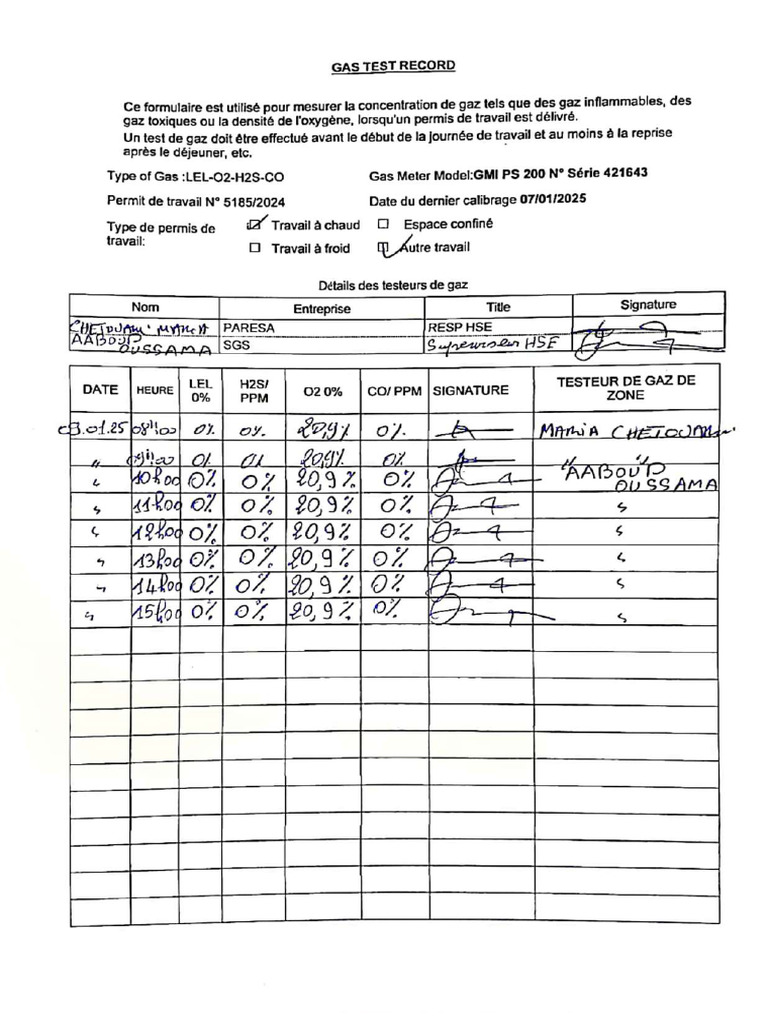 Gaz Test Record Du 09.01.2025 | PDF