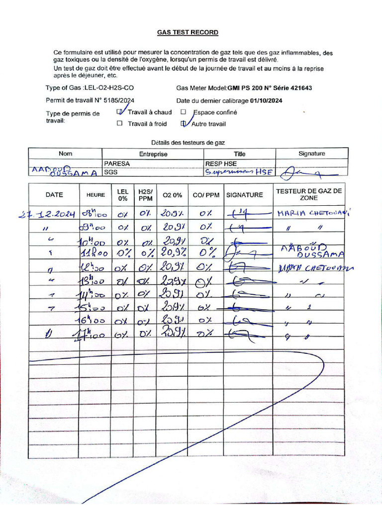Gaz Test Record Du 27.12.2024 | PDF