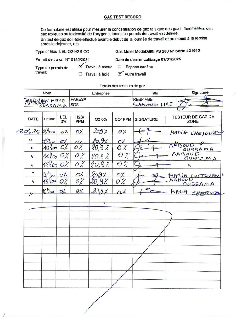 Gaz test record du 08.01.2025 | PDF