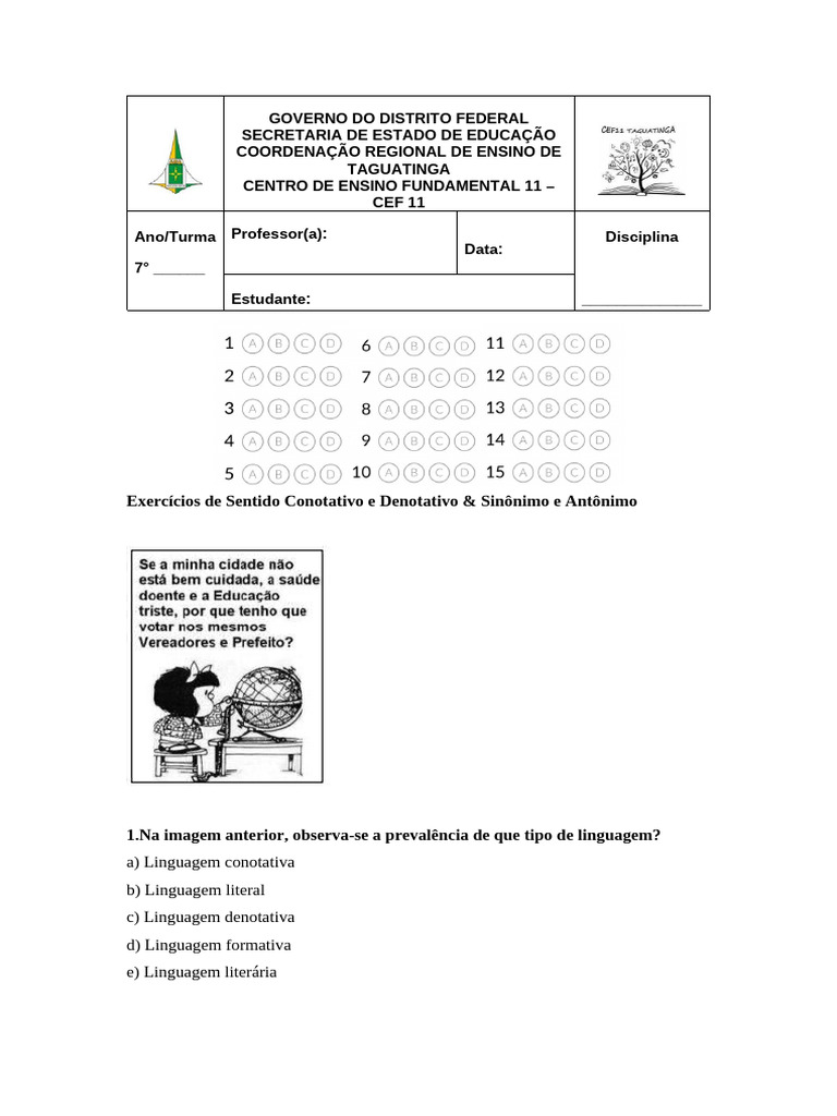 Atividade Sobre Modos Verbais | PDF