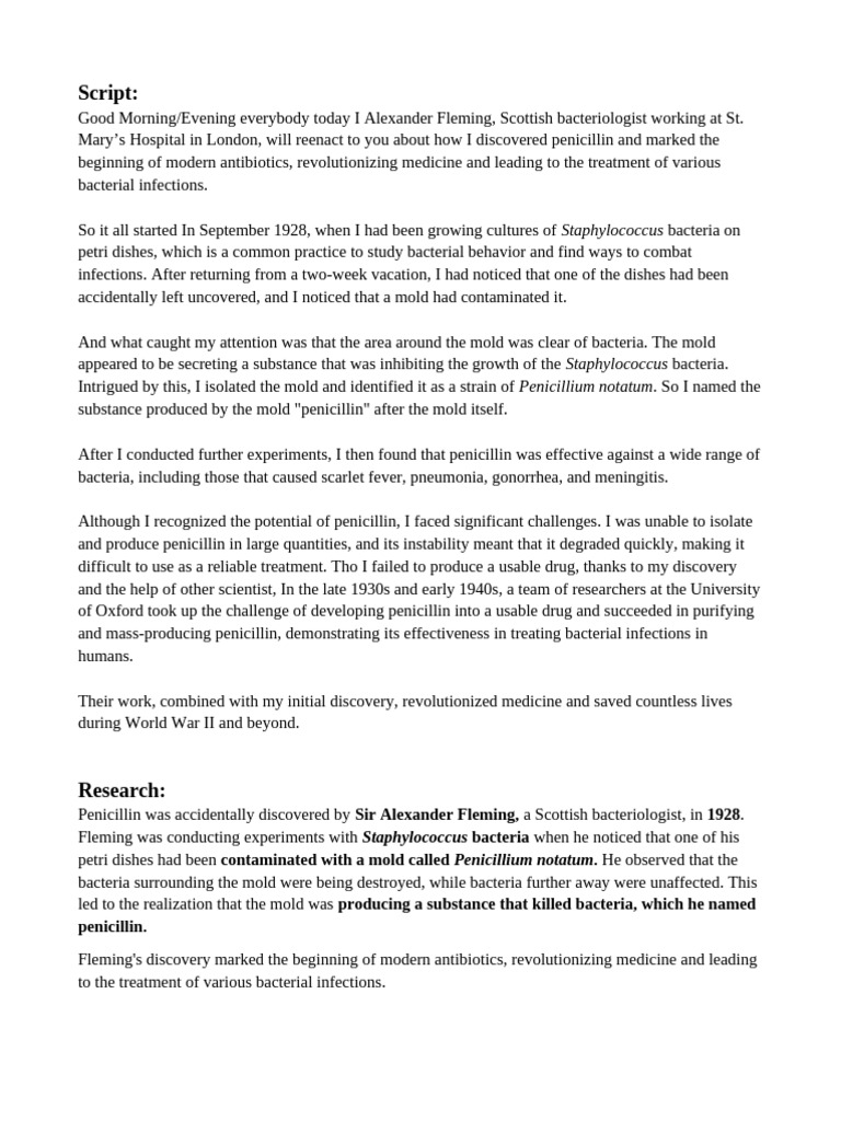 Sir Alexander Fleming Science Presentation | PDF | Penicillin | Mold