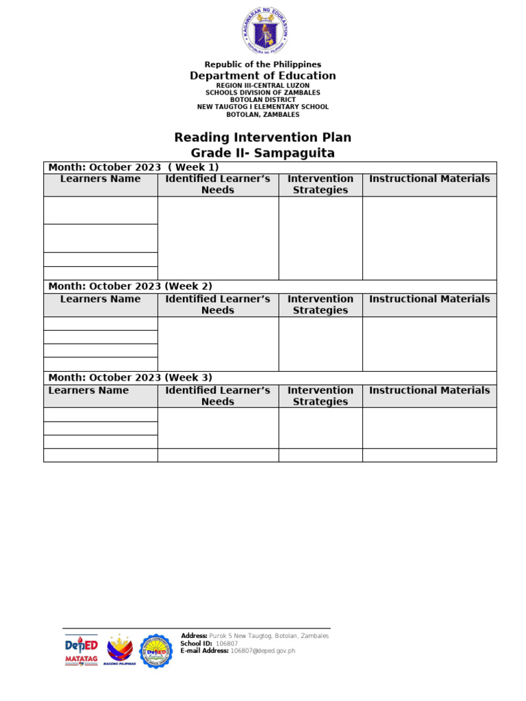 Reading Intervention Plan Template | PDF