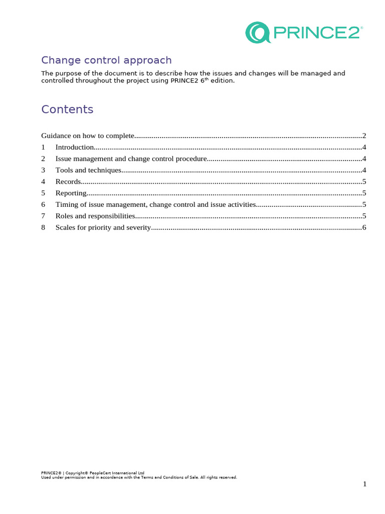 Change Control Approach Template PRINCE2 6th Edition | PDF | Project ...