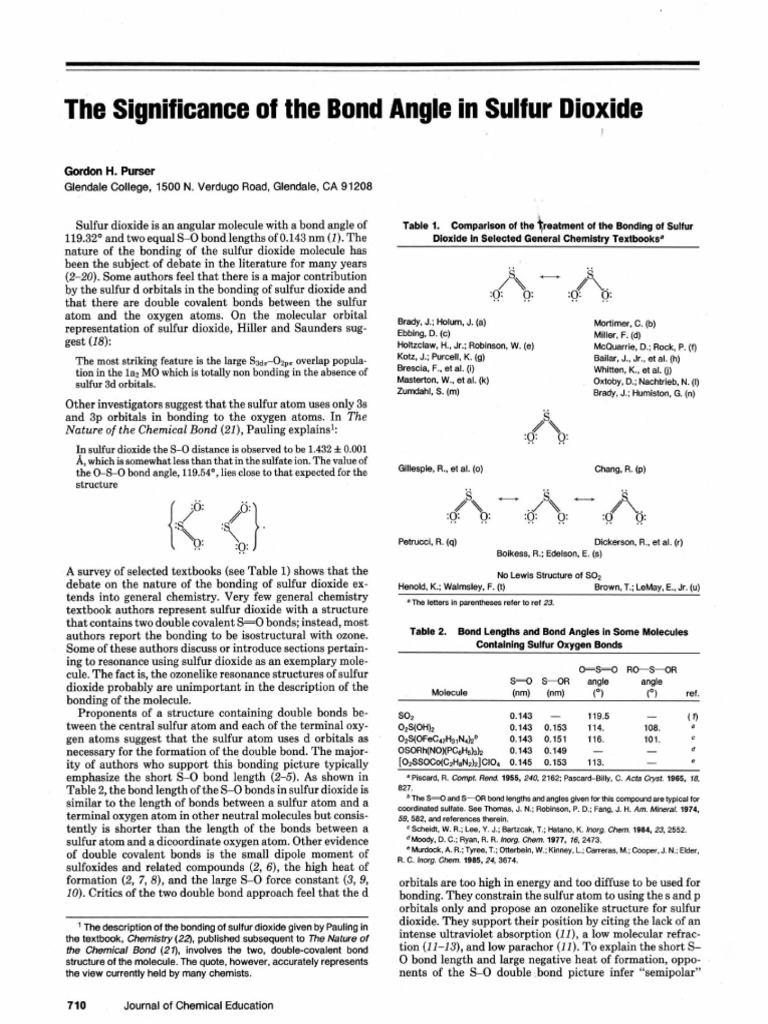 Significance of Bond Angle in SO2 JCE 1989 p0710 - 1 | PDF | Chemical ...