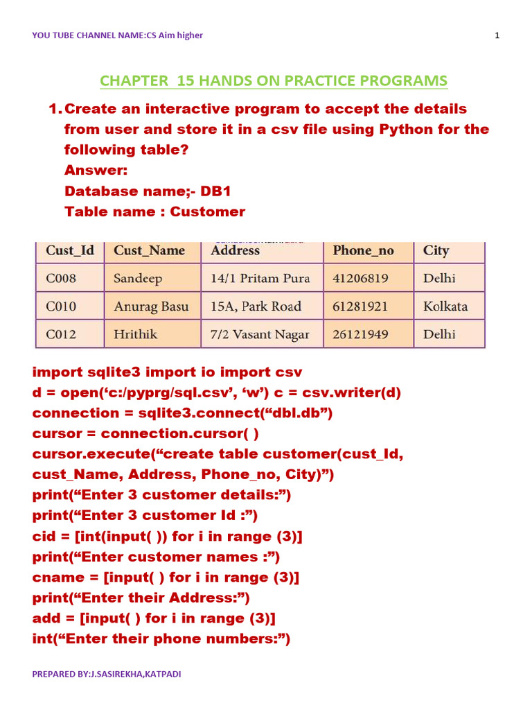 12th STD Computer Science HANDS On PRACTICE Chapter-15 | PDF | Databases | Data Management