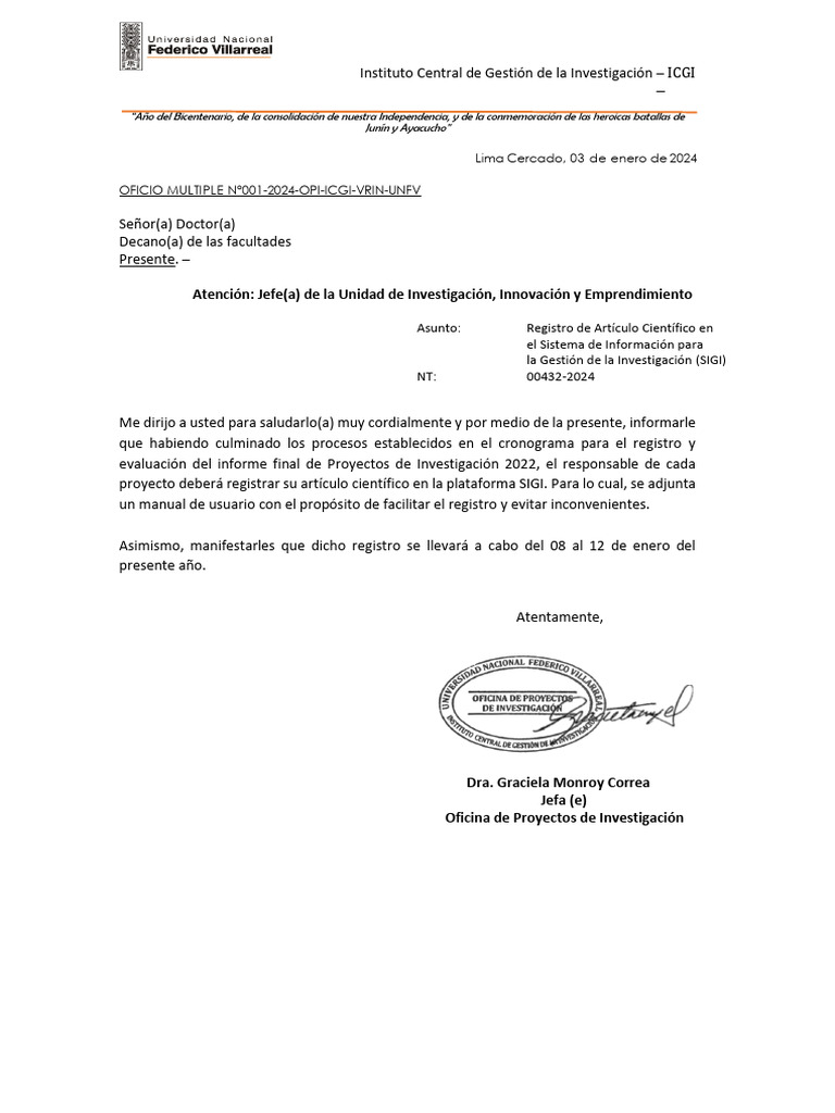 Registro de Artículos Científicos Pi 2022-Oficio Multiple N°001-2024 ...