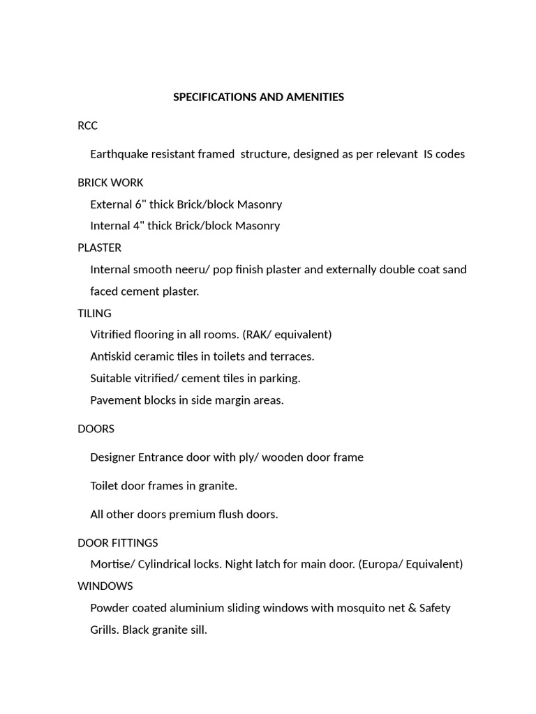 Specifications and Amenities | PDF | Door | Elevator