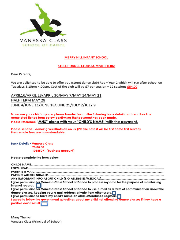 Street Dance Booking Form - Summer 2024 | PDF | Dances