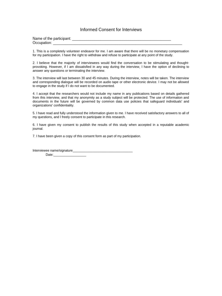 Informed Consent Form for Interviews | PDF