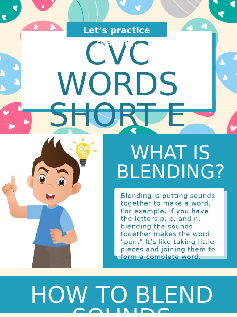 Phonics Blending Sounds CVC Words Short e Presentation in Colorful ...