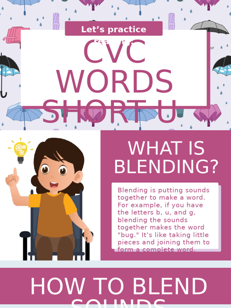 Phonics Blending Sounds CVC Words Short u Presentation in Colorful ...