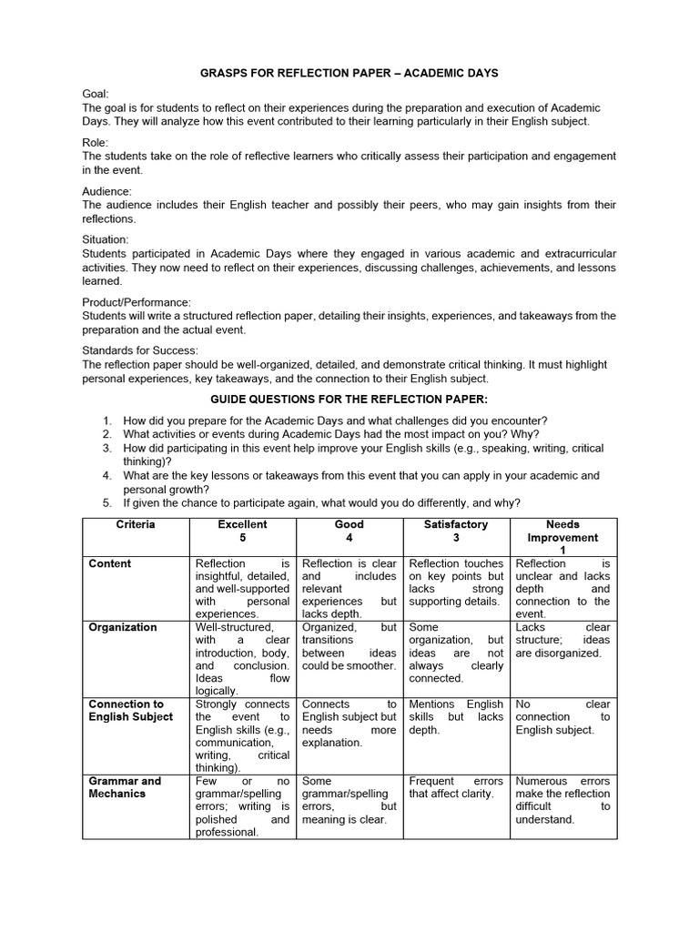Reflection Paper Academic Days | PDF | English As A Second Or Foreign ...