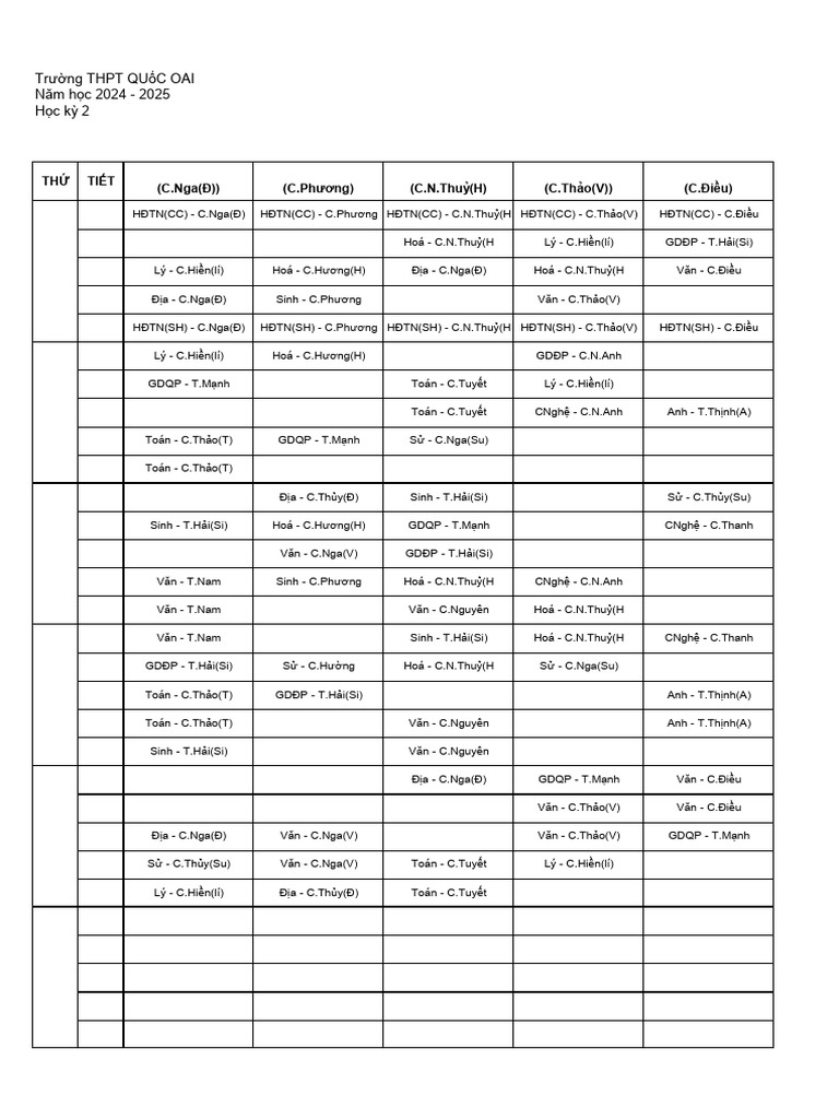 TKB KỲ 2.2 thực hiện từ 10-02-2025 HS | PDF