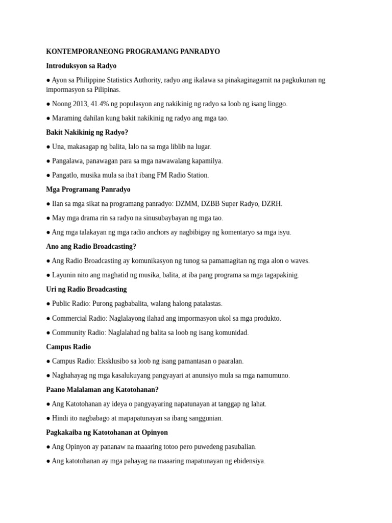Kontemporaneong Programang Panradyo | PDF