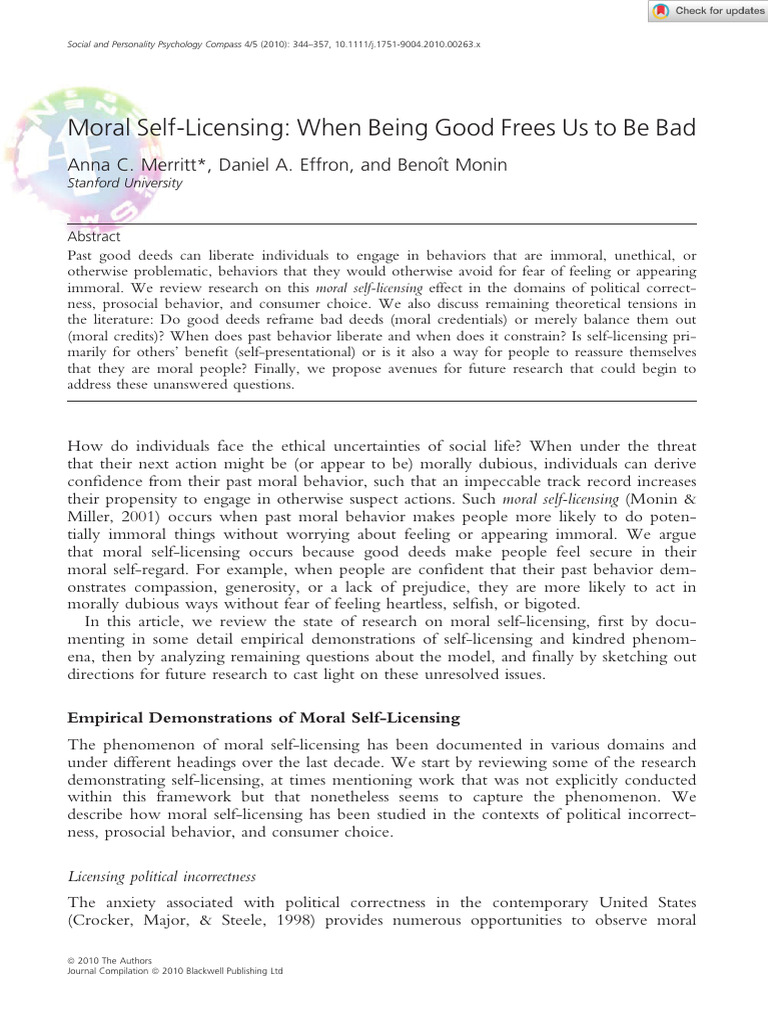 Understanding Moral Self-Licensing Effects | PDF | Prejudices | Morality
