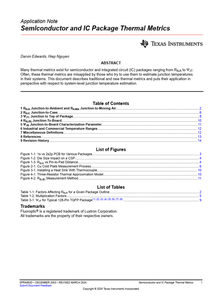 Spra953d TExas Semiconductor and IC Package Thermal Metrics | PDF ...