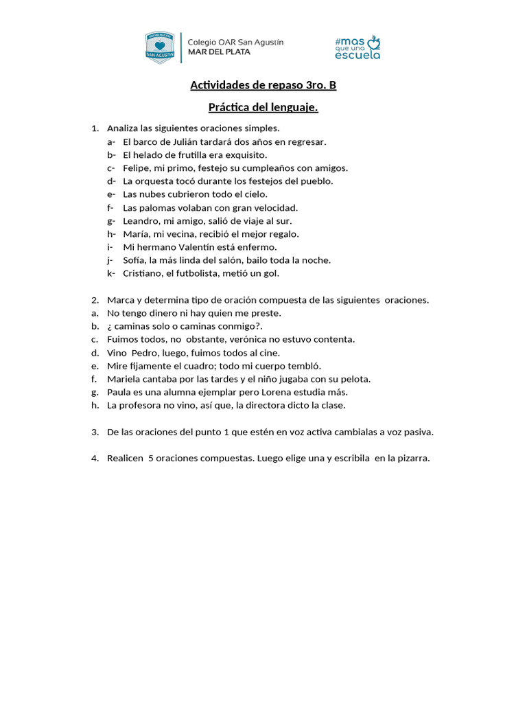 Actividades de repaso para 3ro. B | PDF