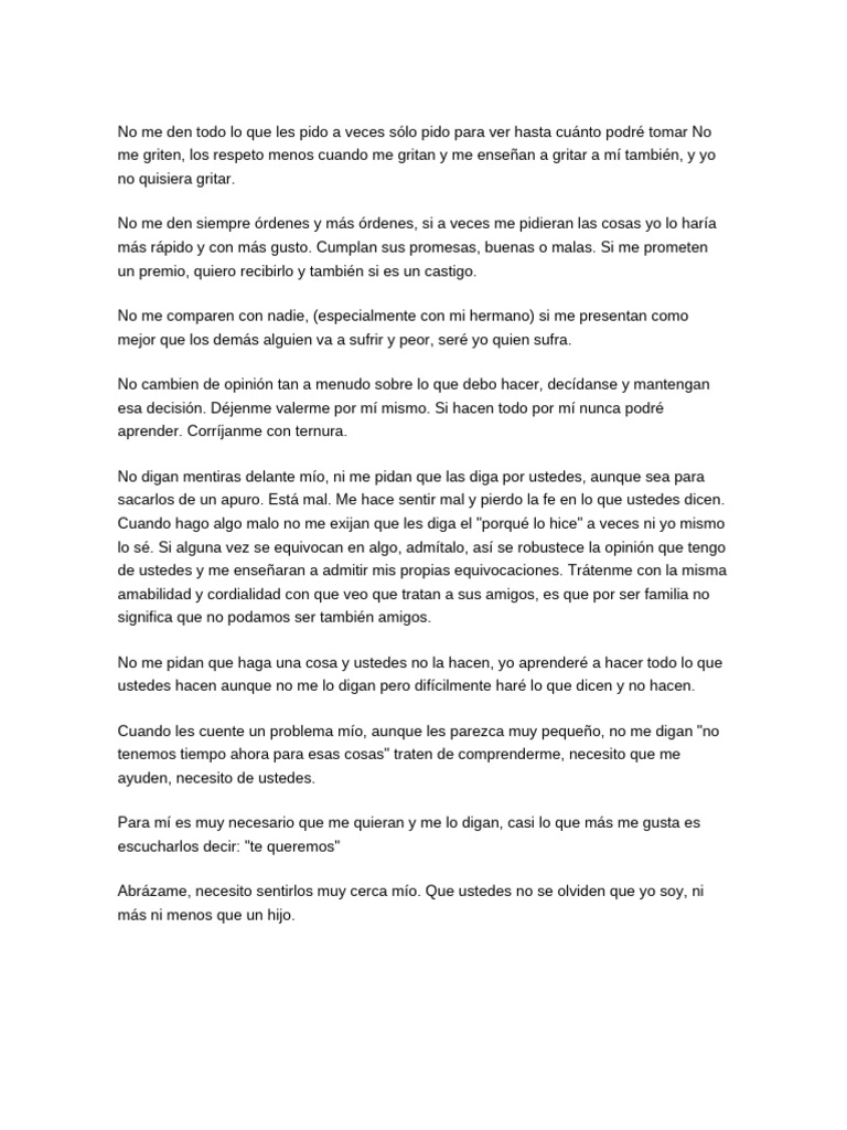 Carta De Un Hijo A Sus Padres Pdf