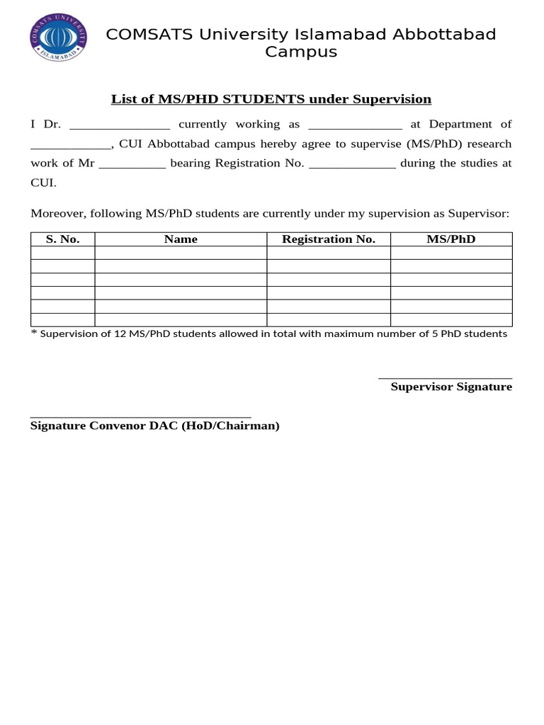 Supervisor List Proforma | PDF