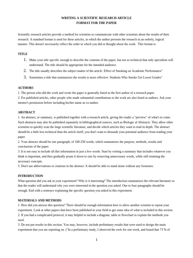 Writing A Scientific Research Article | PDF | Abstract (Summary)