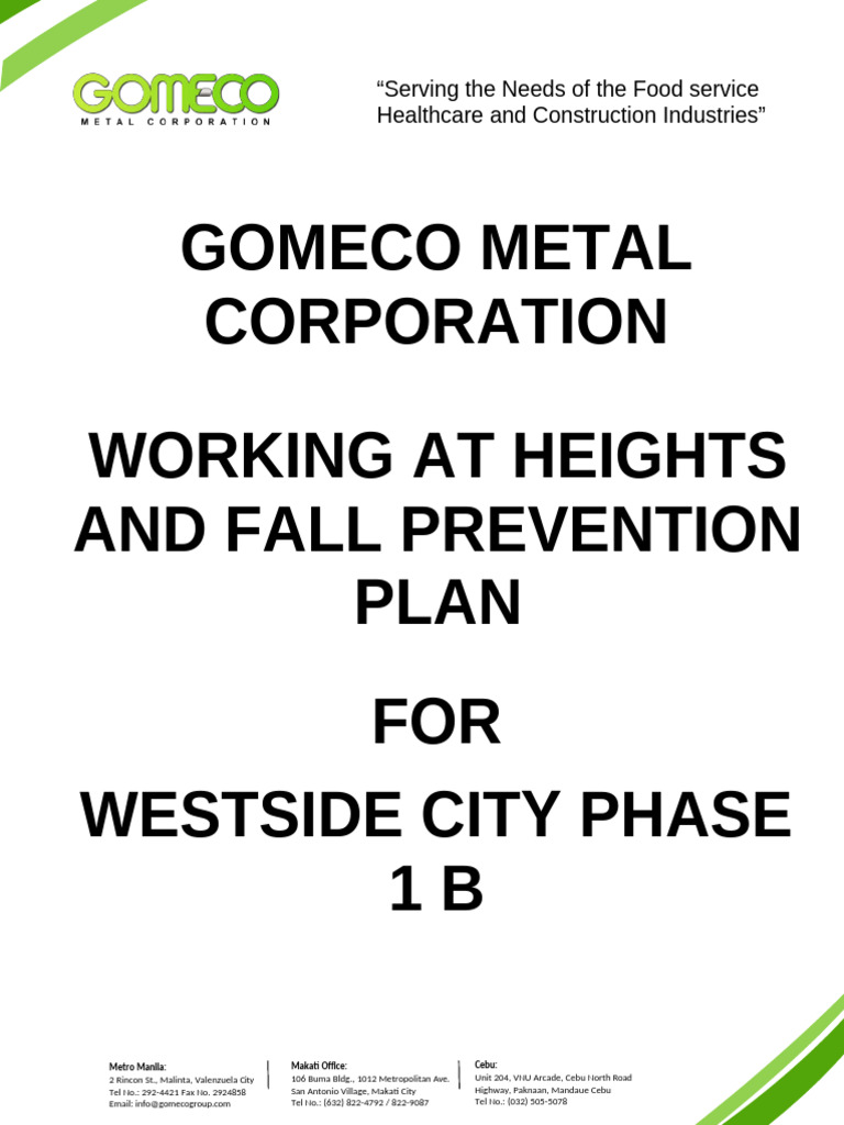 Working at Heights and Fall Prevention Plan | PDF | Scaffolding | Stairs