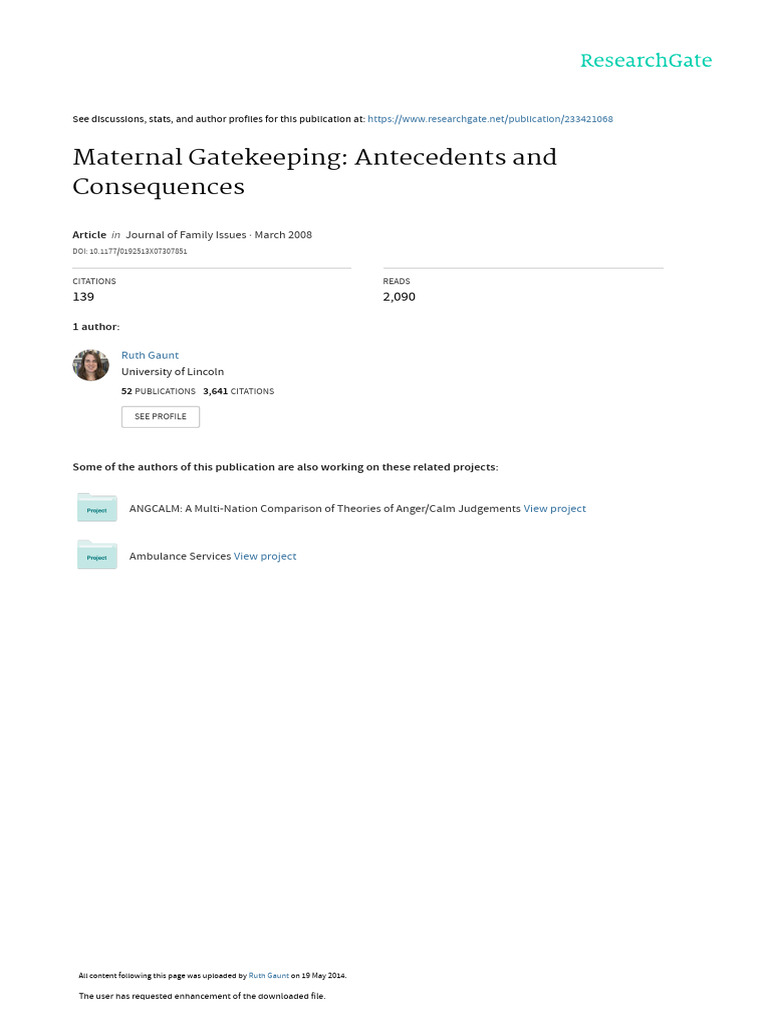 Maternal Gatekeeping: Effects on Parenting | PDF | Father | Identity ...