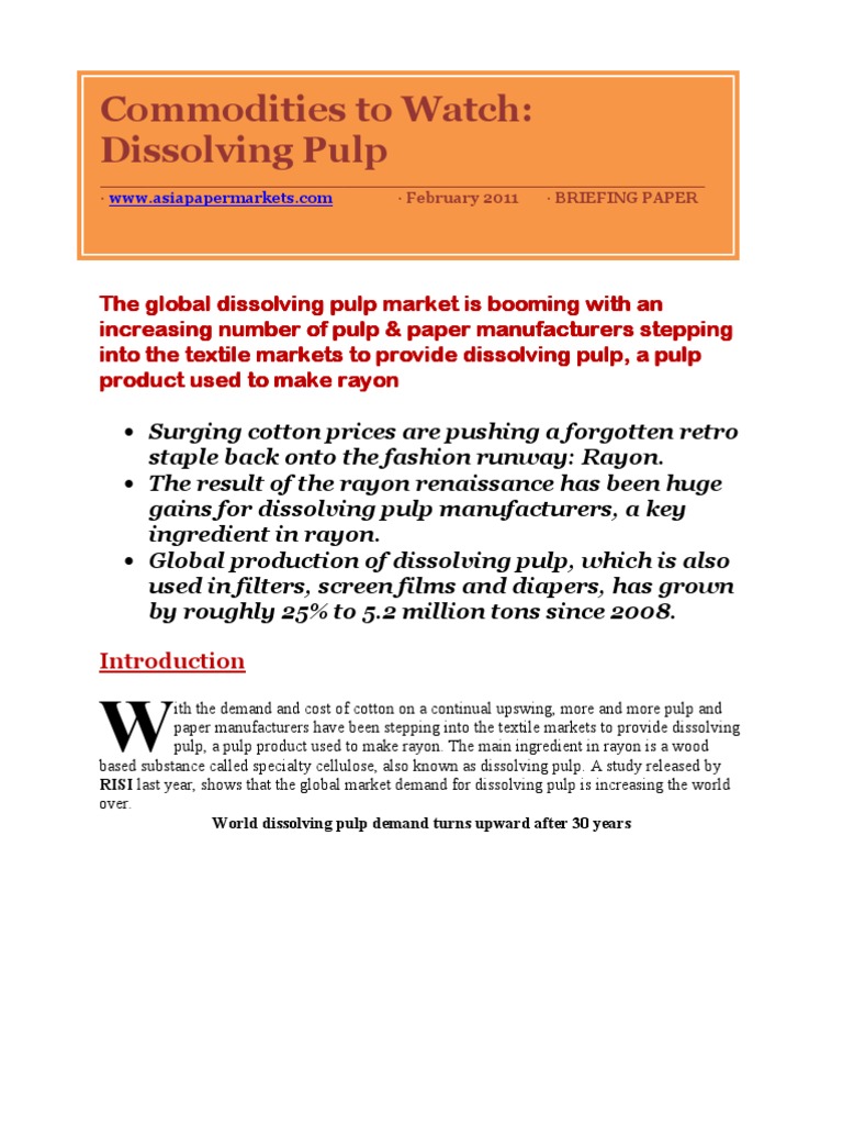 Dissolving Pulp | Rayon | Pulp (Paper)