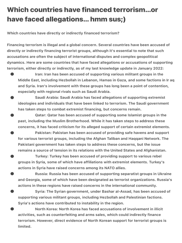 Which Countries Have Financed Terrorism or Have Faced Allegations | PDF ...