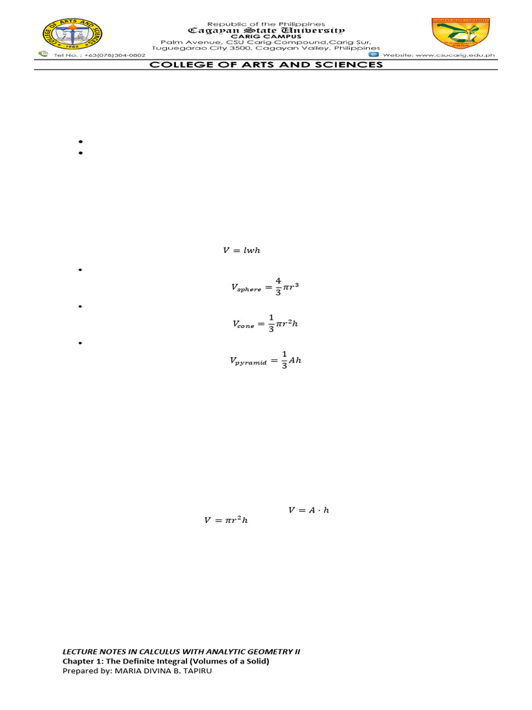Lesson 2 - Volumes of A Solid | PDF | Area | Integral