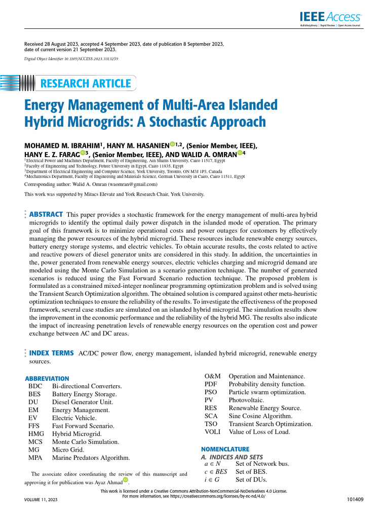 Energy Management Of Multi Area Islanded Hybrid Microgrids A Stochastic Approach Pdf Direct