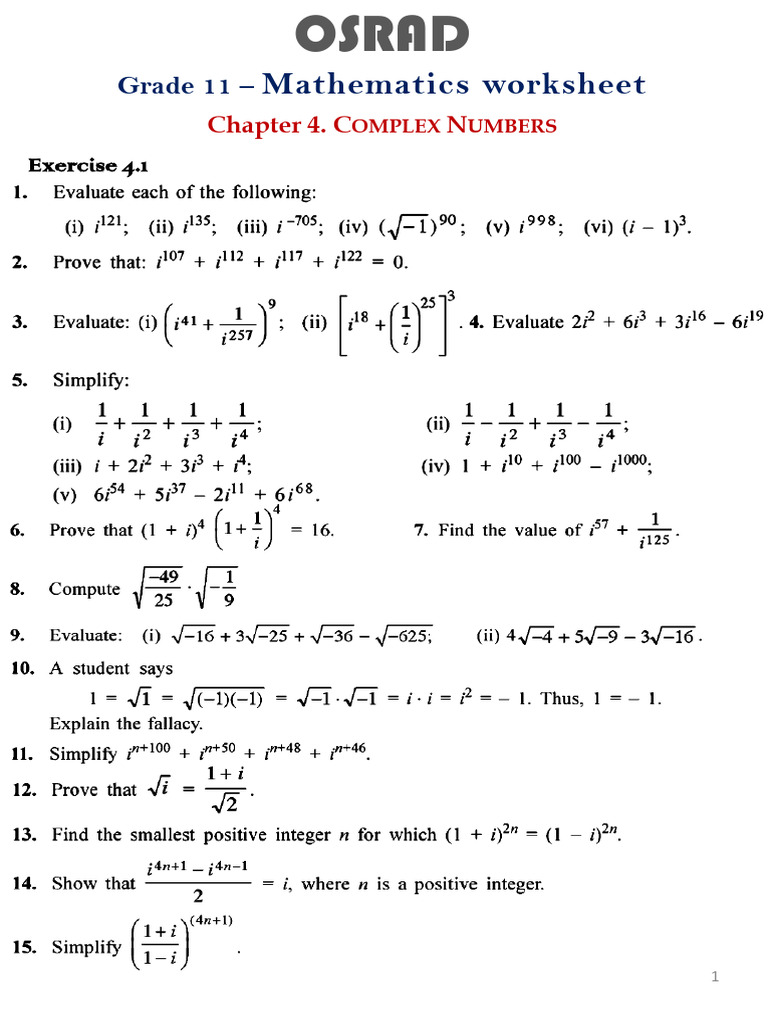 G11 Chp4 Complex NOs Teachers | PDF