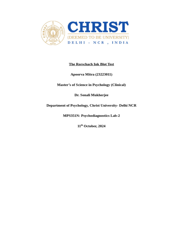 The Rorschach Ink Blot Test Experiment | PDF | Mental Disorder ...