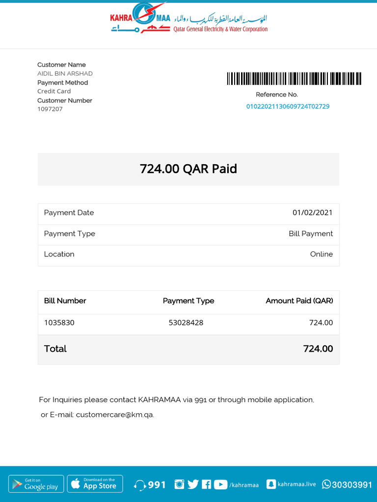 KAHRAMAA Bill Payment Receipt | PDF