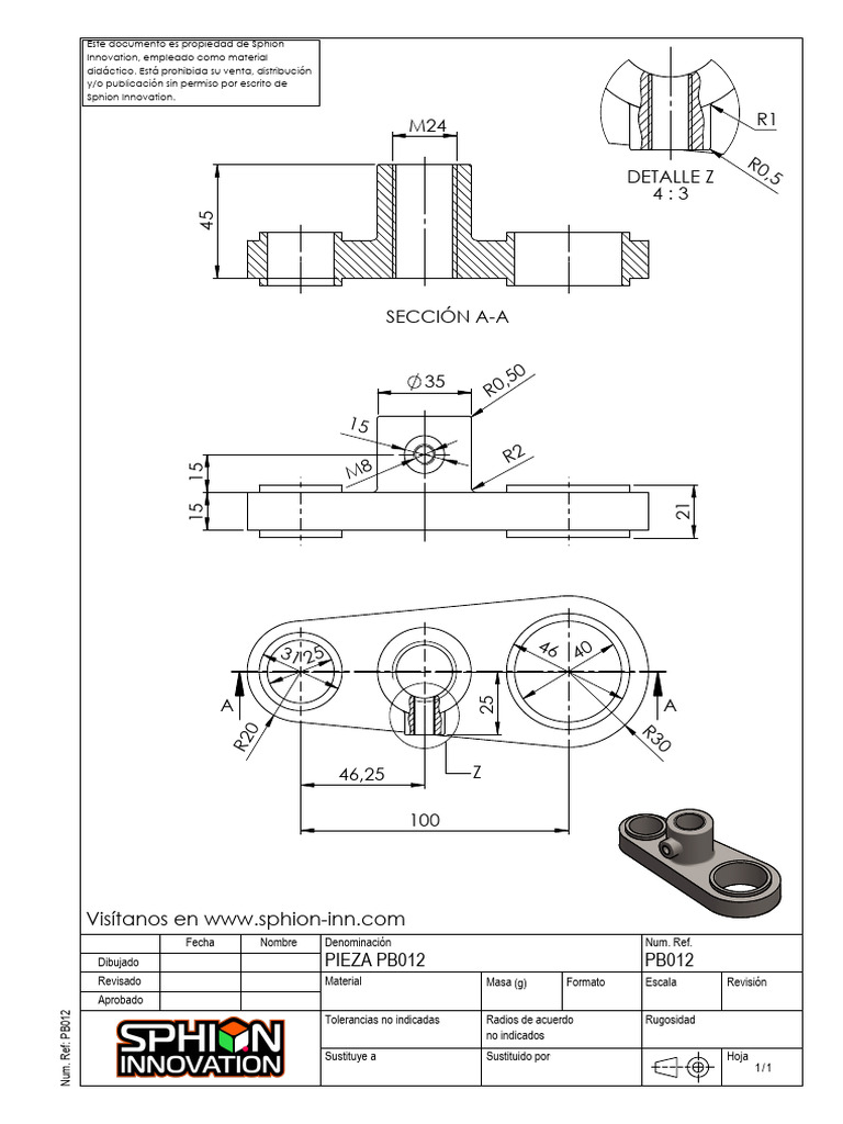 Ejercicio Para PDF Solidworks CATIA Inventor Solidedge PTC CREO NX Fusion360 2 | PDF