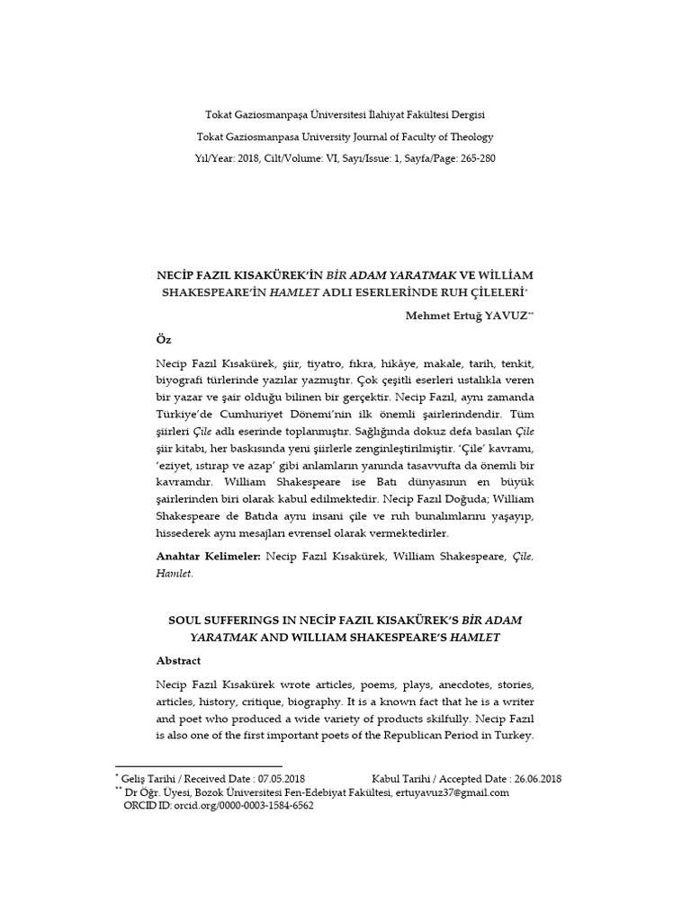 NEC__P FAZIL KISAK__REK_____N B__R ADAM YARATMAK VE W__LL__AM SHAKESPEARE_____N HAMLET ADLI ...