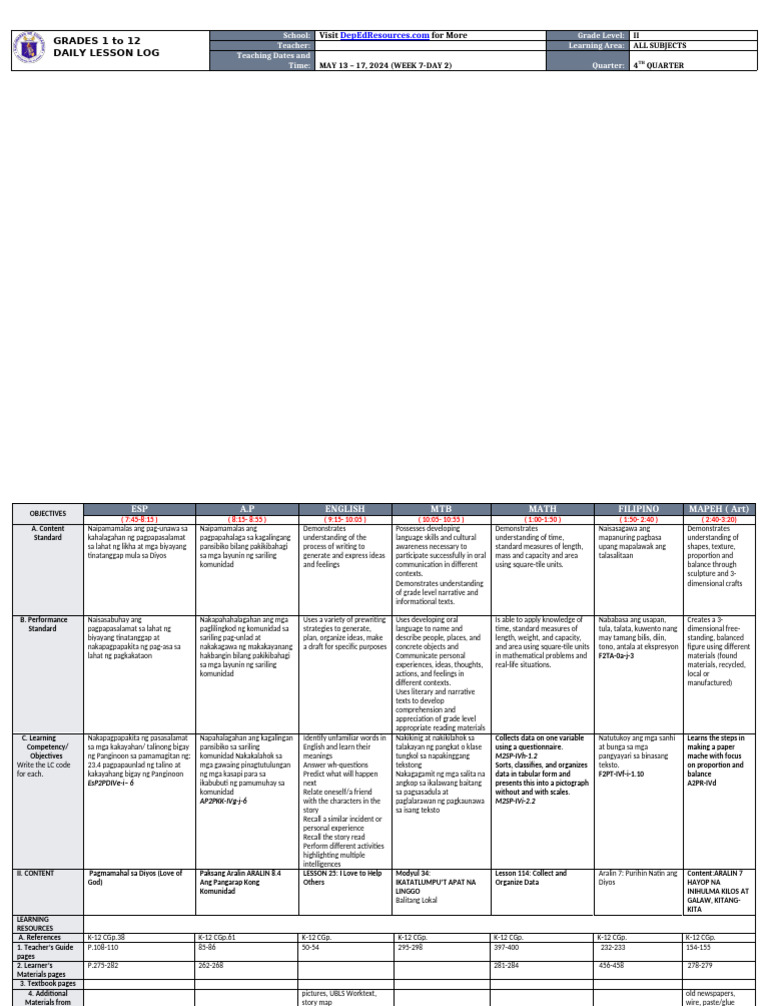 DLL - All Subjects 2 - Q4 - W7 - D2 | PDF | Learning | Cognition