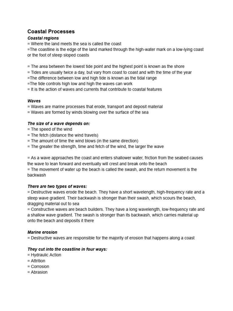Geography IGCSE 0460 Coast Notes | PDF | Coast | Shoal
